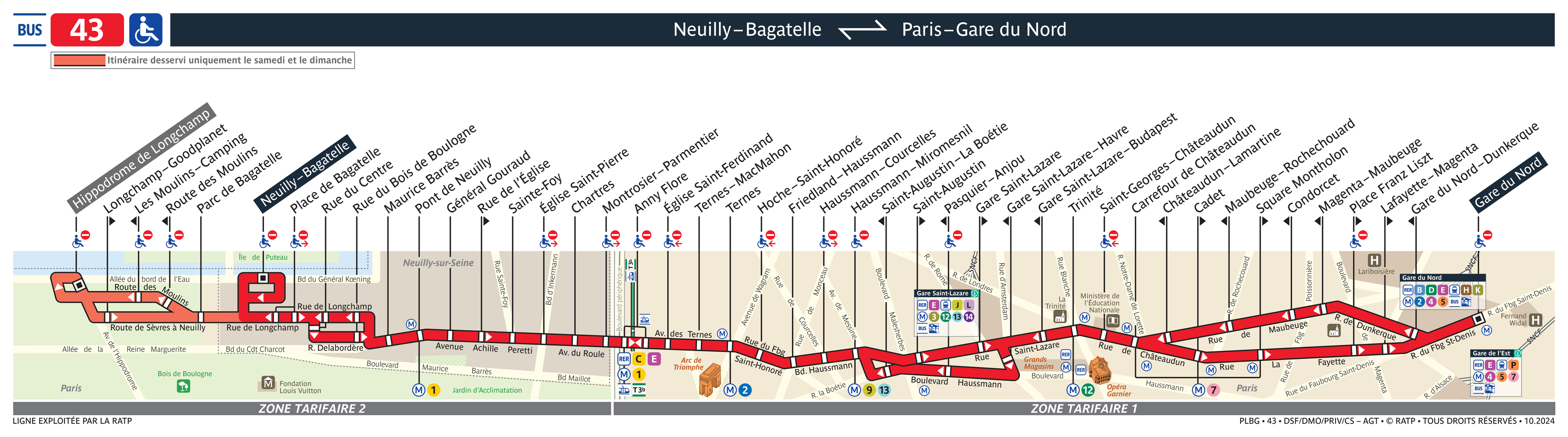 Bus Line 43: map, stops, and real-time schedules | Bonjour RATP