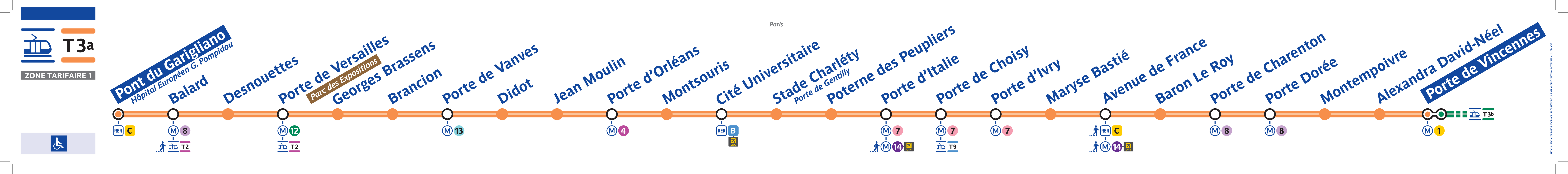 Tramway ligne T3a : plan, arrêts et horaires en temps réel