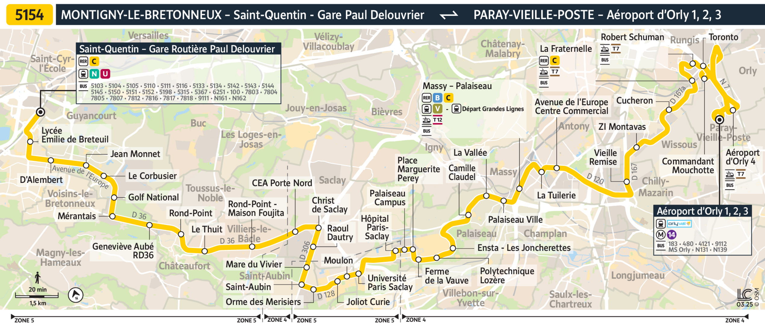 Tracé de la ligne de Bus 5154