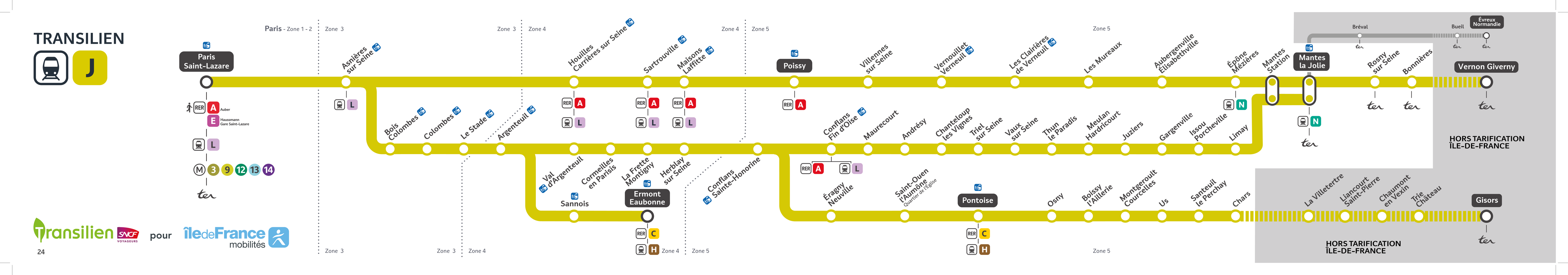 Transilien ligne J : plan, arrêts et horaires en temps réel