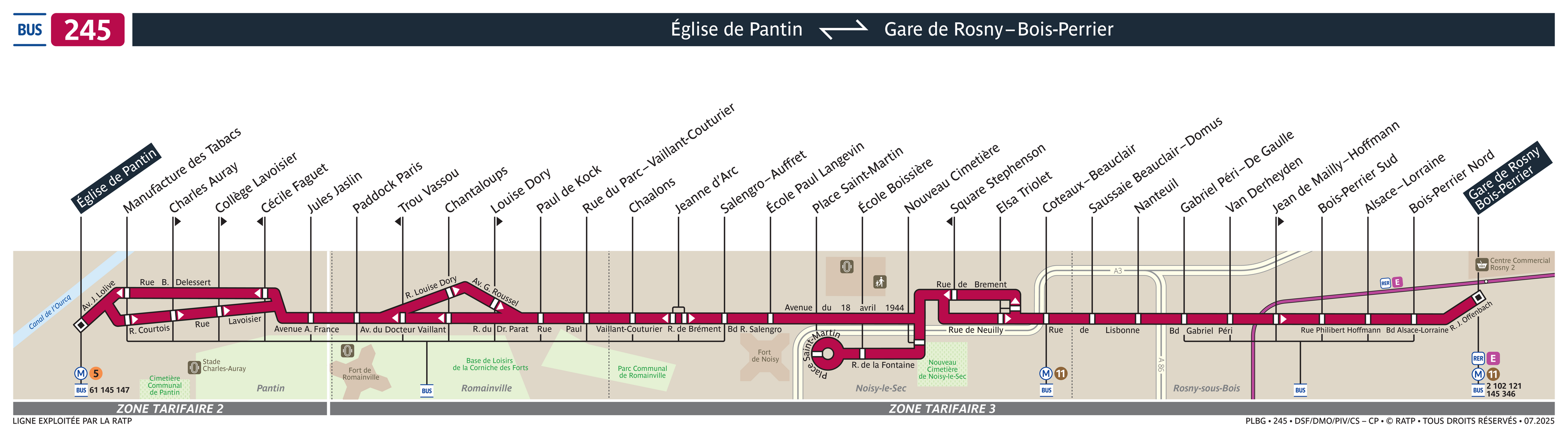Bus Line 245: map, stops, and real-time schedules | Bonjour RATP