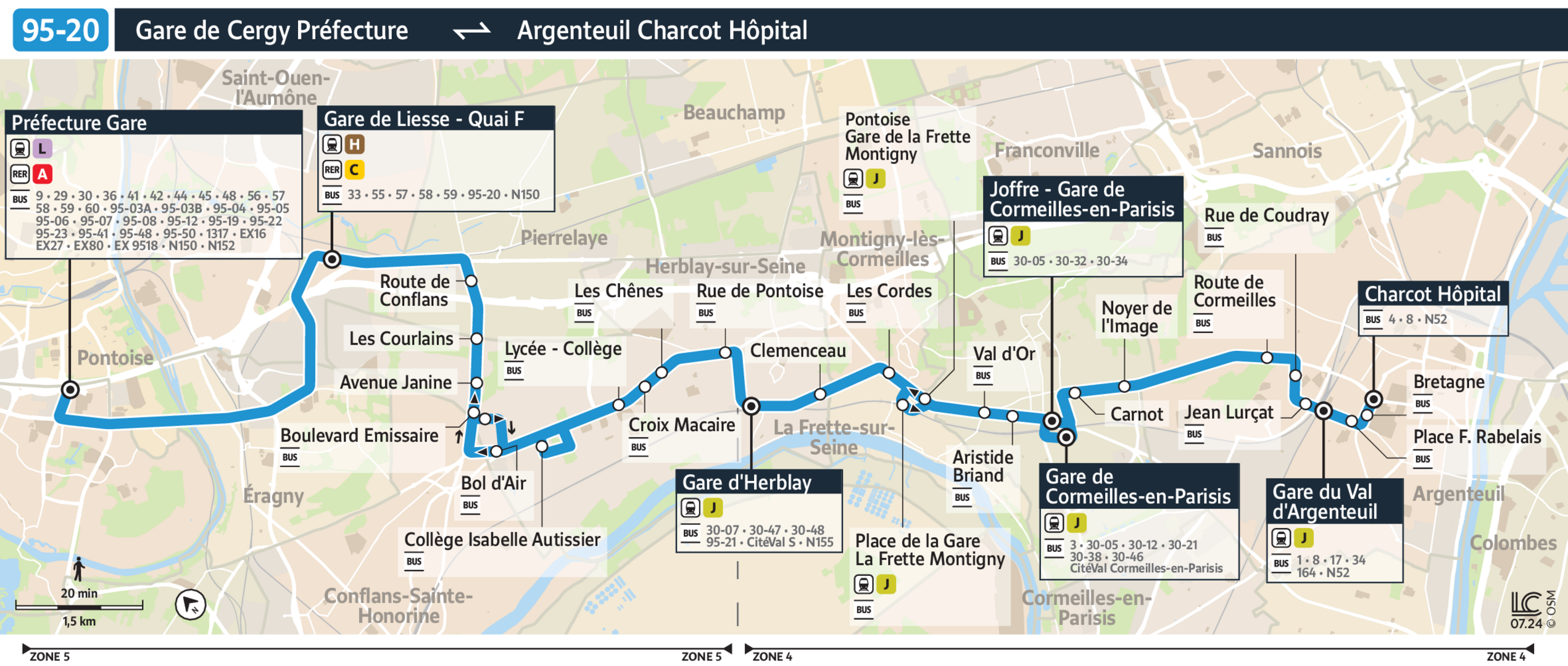 Bus Ligne 95-20 : plan, arrêts et horaires en temps réel | Bonjour RATP