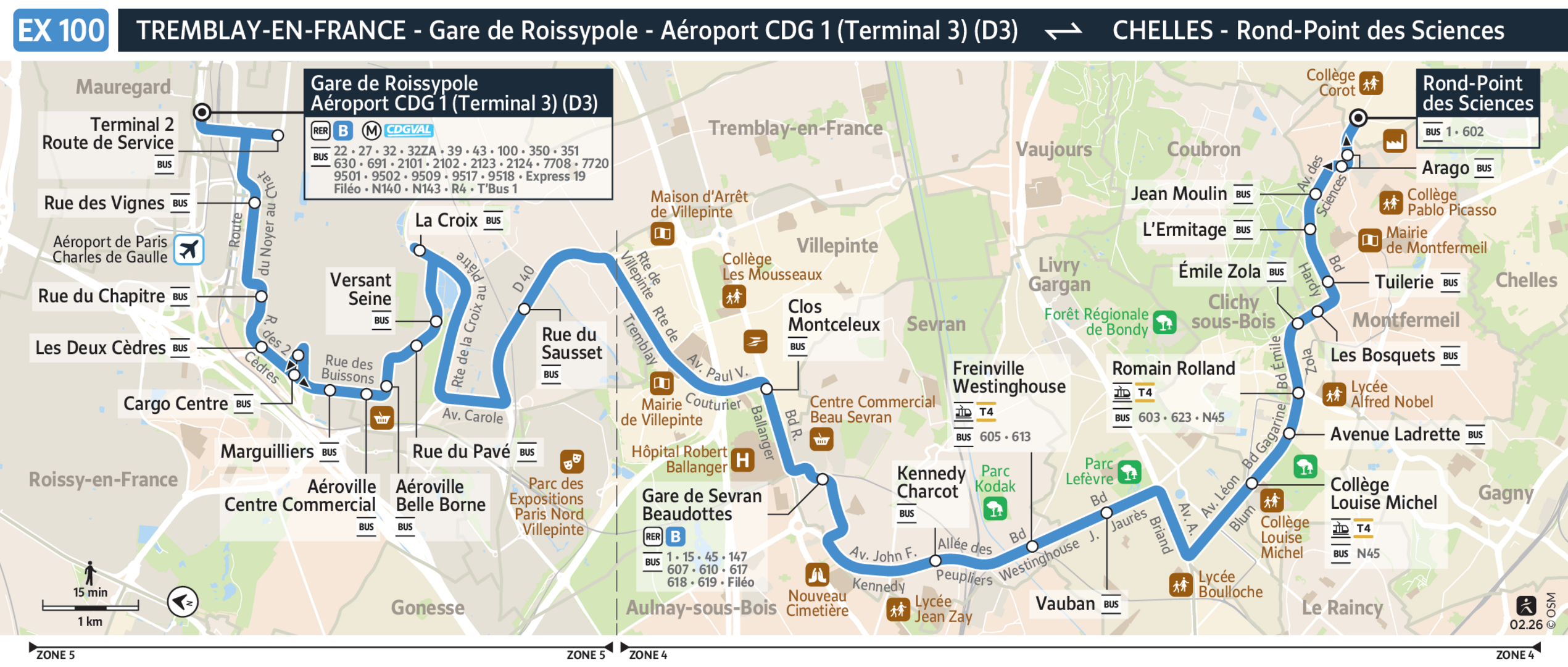 Bus Ligne EX-100 : plan, arrêts et horaires en temps réel | Bonjour RATP