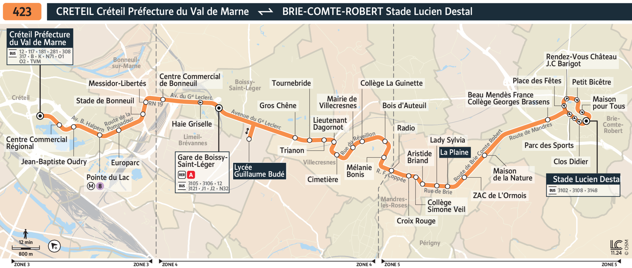 Bus Line 423: map, stops, and real-time schedules | Bonjour RATP