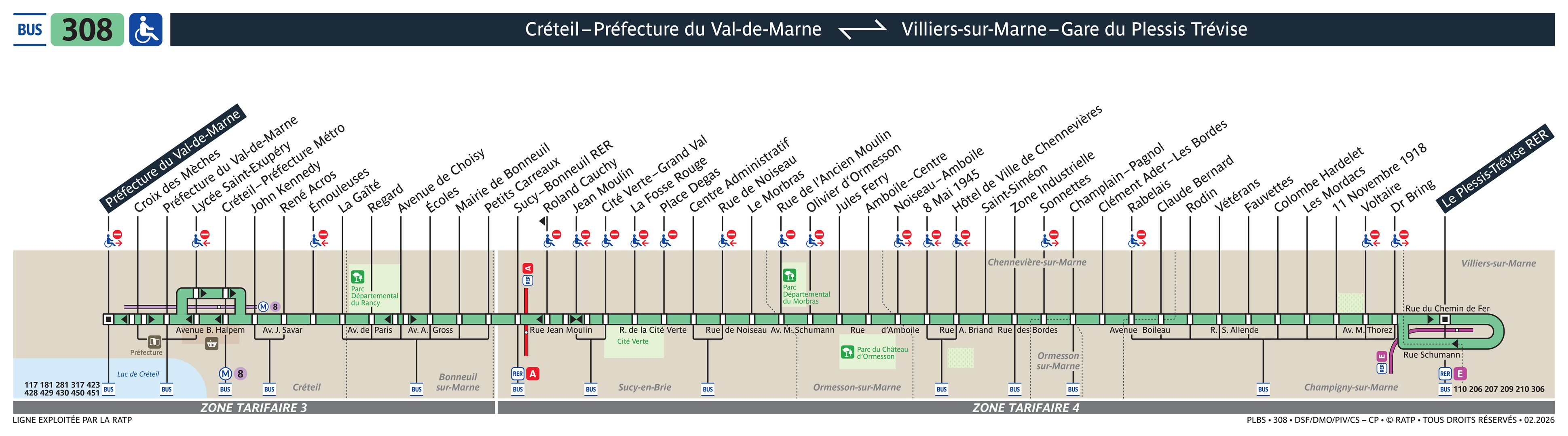 Bus ligne 308 : plan, arrêts et horaires en temps réel