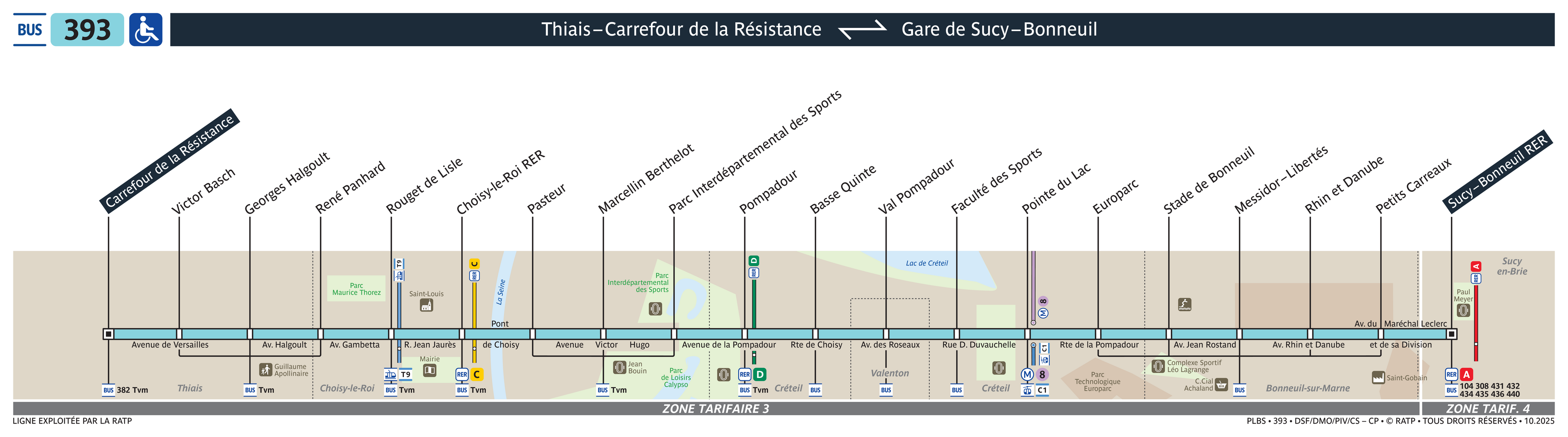 Bus Line 393: map, stops, and real-time schedules | Bonjour RATP