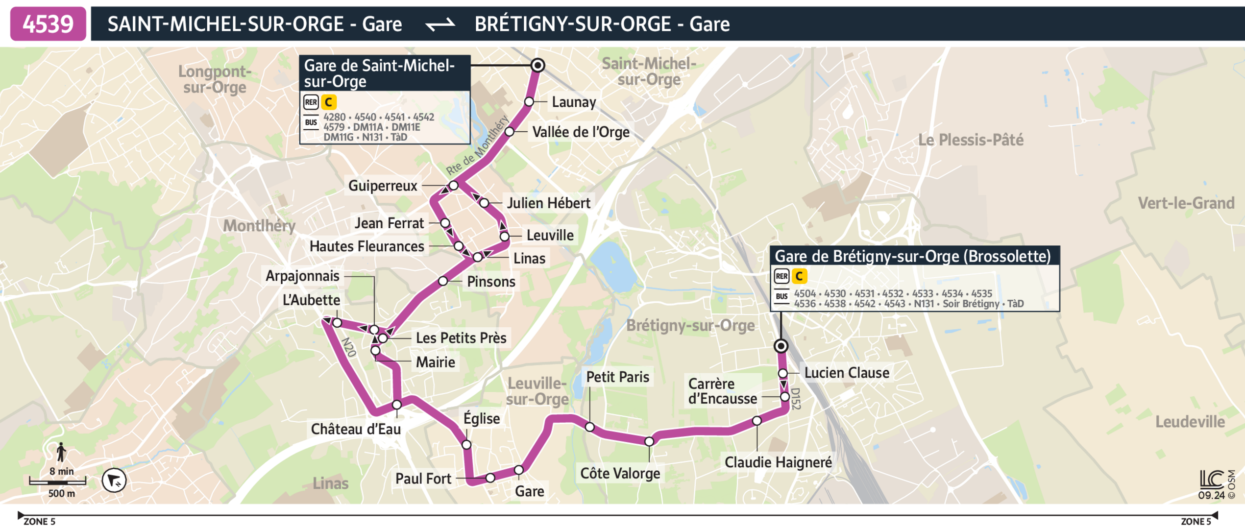 Bus Ligne 4539 : plan, arrêts et horaires en temps réel | Bonjour RATP