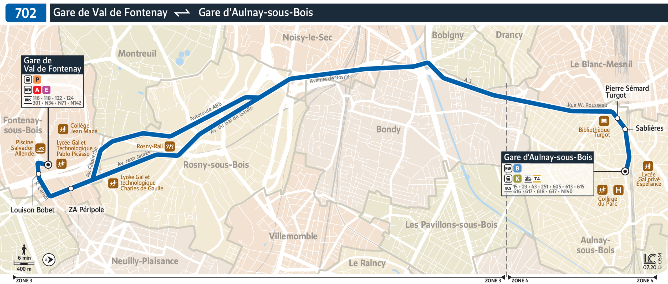 Tracé de la ligne de Bus 702
