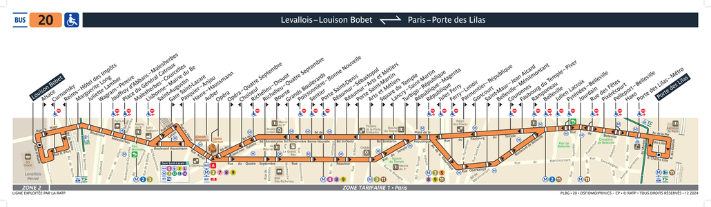 Bus Ligne 20 : plan, arrêts et horaires en temps réel | Bonjour RATP