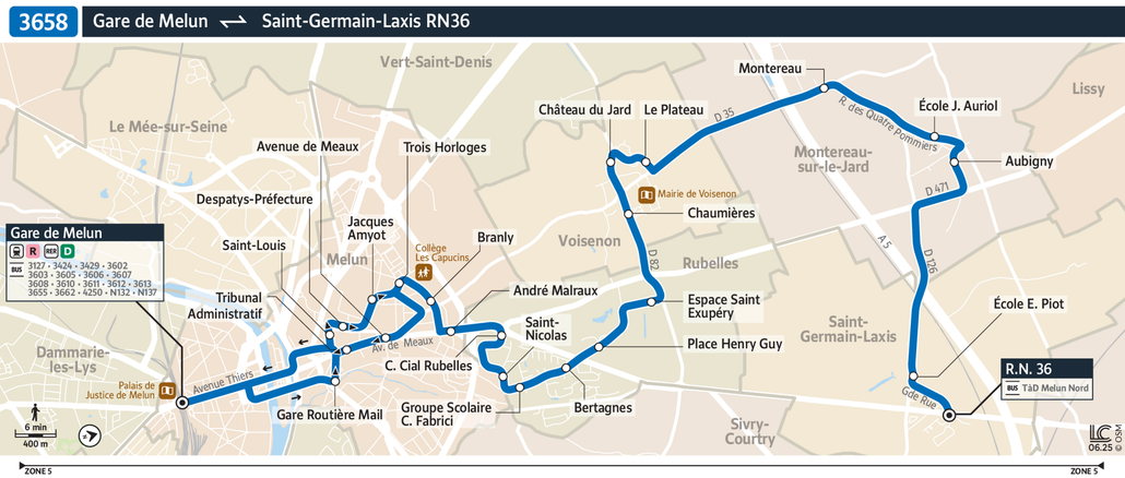 Bus Line 3658: map, stops, and real-time schedules | Bonjour RATP