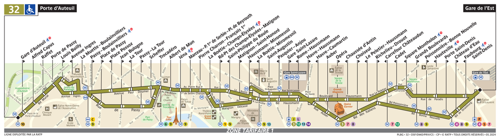 Bus Line 32: map, stops, and real-time schedules | Bonjour RATP