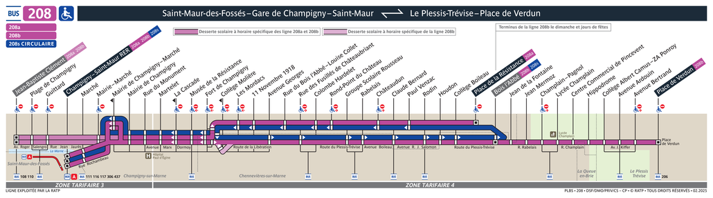 Bus Ligne 208 : plan, arrêts et horaires en temps réel | Bonjour RATP