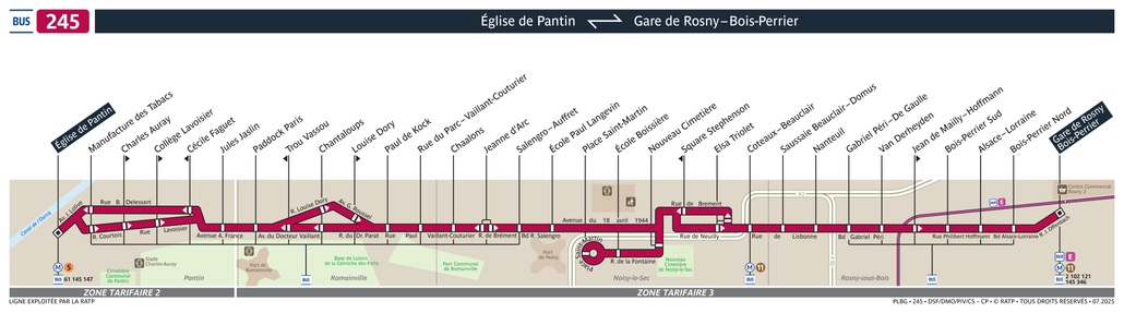 Bus Line 245: map, stops, and real-time schedules | Bonjour RATP
